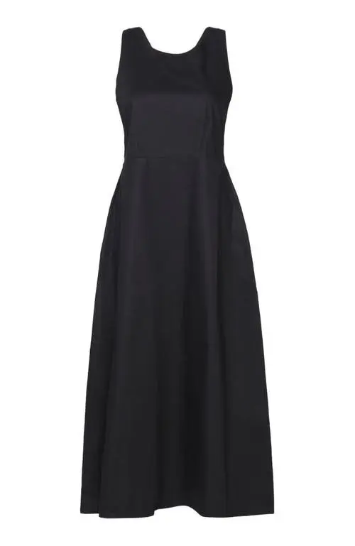 REISTOR Cross-back Midi Dress In Organic Cotton - Black