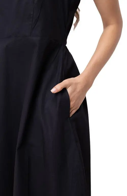 REISTOR Cross-back Midi Dress In Organic Cotton - Black
