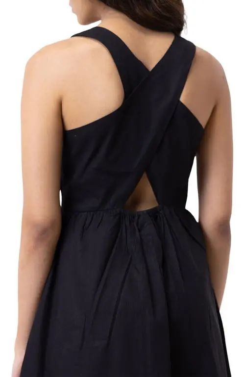 REISTOR Cross-back Midi Dress In Organic Cotton - Black