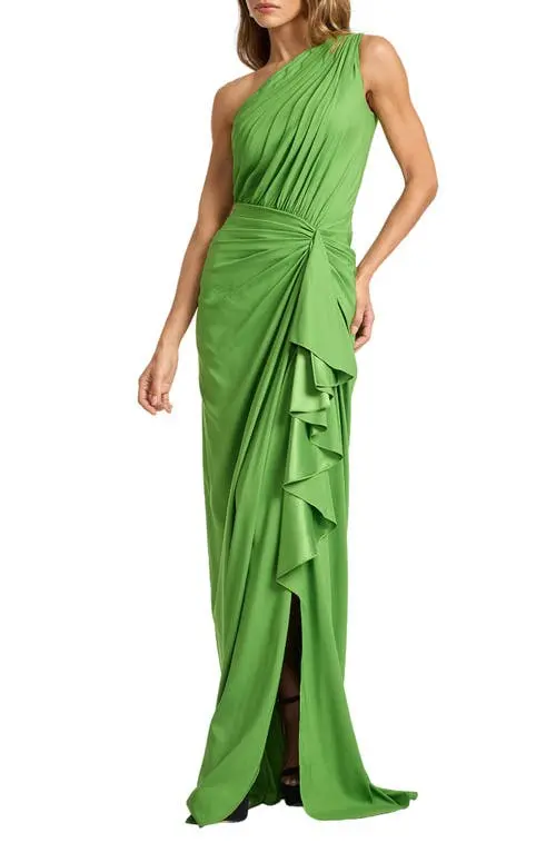 Tadashi Shoji One-shoulder Ruffle Gown - Cactus