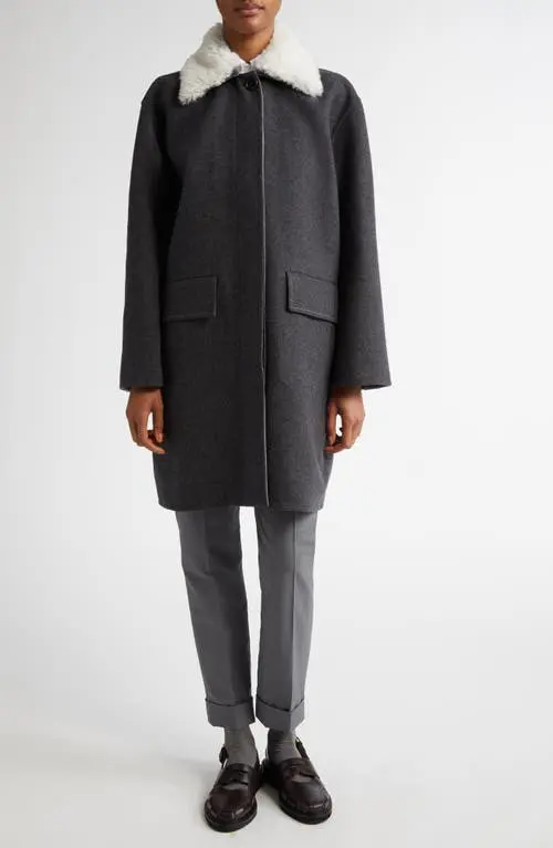 Thom Browne Wool & Cashmere Coat With Shearling Collar - Medium Grey