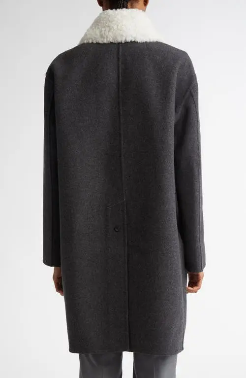 Thom Browne Wool & Cashmere Coat With Shearling Collar - Medium Grey