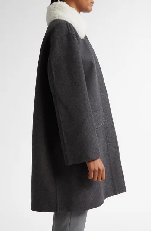 Thom Browne Wool & Cashmere Coat With Shearling Collar - Medium Grey