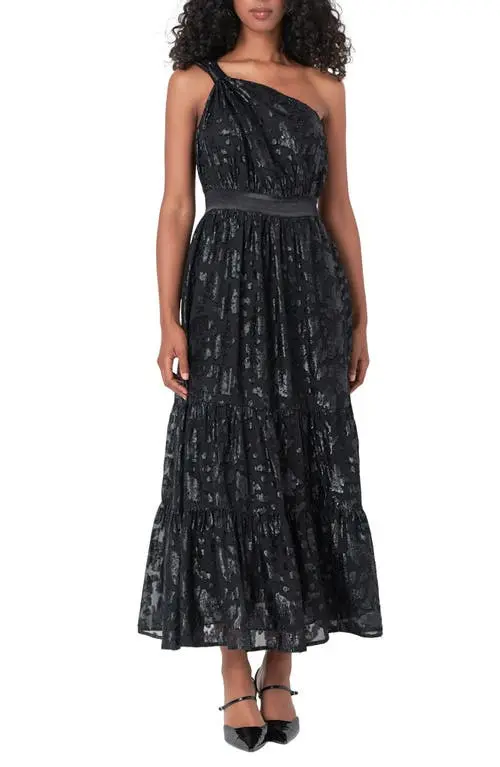 Endless Rose Metallic Floral One-shoulder Chiffon Dress