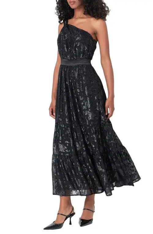Endless Rose Metallic Floral One-shoulder Chiffon Dress