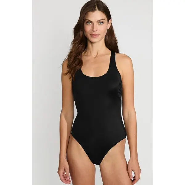 LANDS' END Chlorine Resistant Scoop Neck X-back One Piece Swimsuit - Black