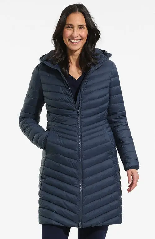 LANDS' END Ultralight Packable Long Down Coat - Vintage Blue