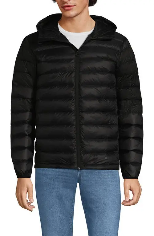 LANDS' END Wanderweight Ultralight Packable Hooded Down Jacket - Black