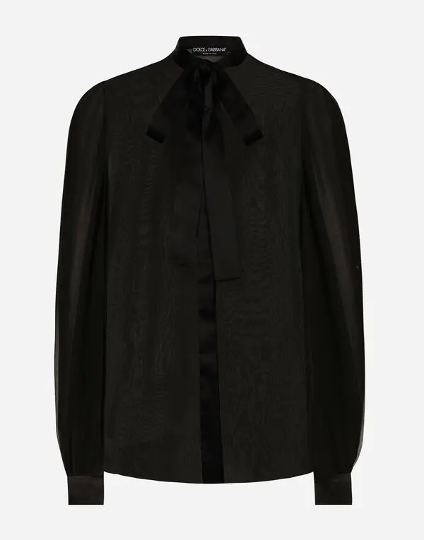 Dolce & Gabbana Silk Chiffon Shirt With Pussy-bow - Black