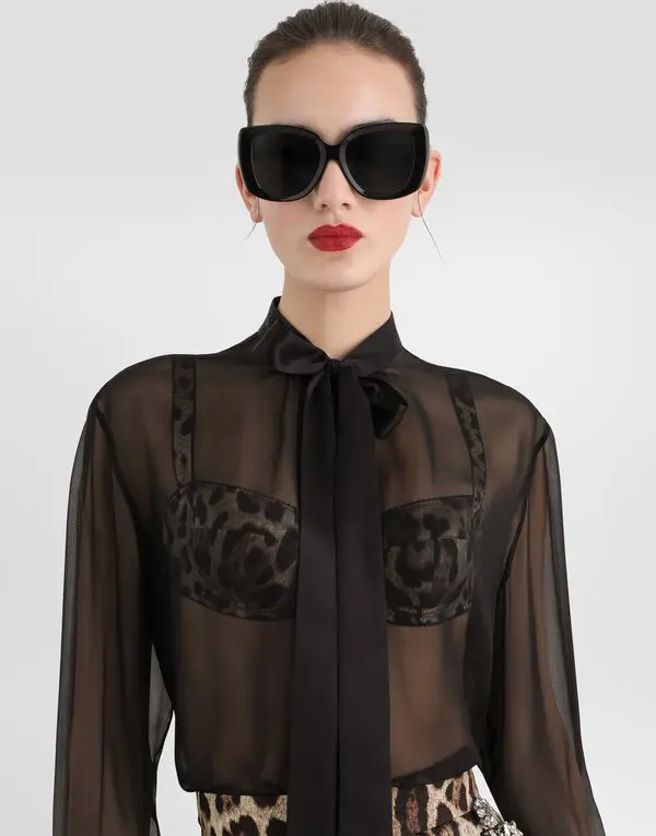Dolce & Gabbana Silk Chiffon Shirt With Pussy-bow - Black