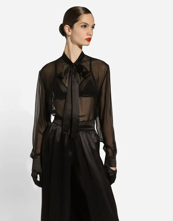 Dolce & Gabbana Silk Chiffon Shirt With Pussy-bow - Black