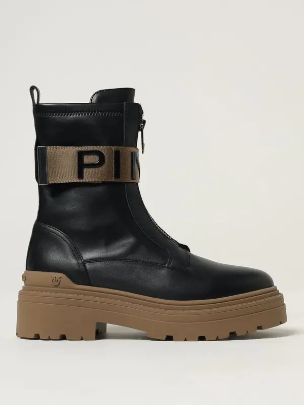 Pinko Zip Up Buckled Ankle Boots - Black