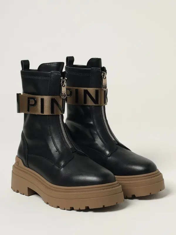 Pinko Zip Up Buckled Ankle Boots - Black