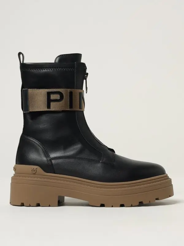 Pinko Zip Up Ankle Boots With Buckled Detailing - Black
