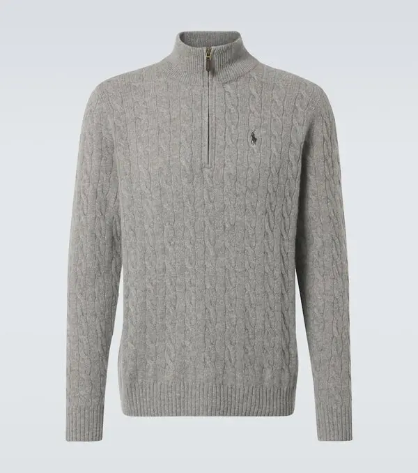 Polo Ralph Lauren Cable-knit Wool And Cashmere Half-zip Sweater - Grey