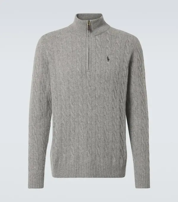 Polo Ralph Lauren Cable-knit Wool And Cashmere Half-zip Sweater - Grey