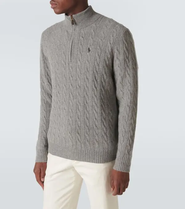 Polo Ralph Lauren Cable-knit Wool And Cashmere Half-zip Sweater - Grey