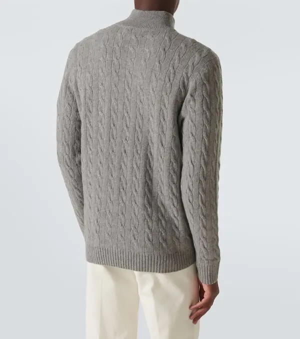 Polo Ralph Lauren Cable-knit Wool And Cashmere Half-zip Sweater - Grey