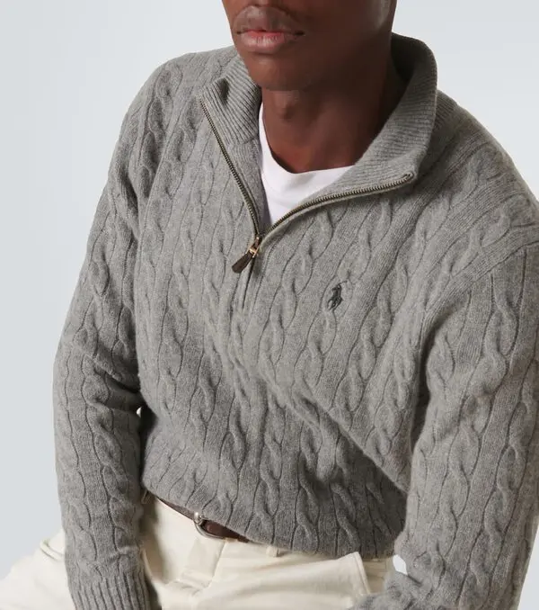 Polo Ralph Lauren Cable-knit Wool And Cashmere Half-zip Sweater - Grey