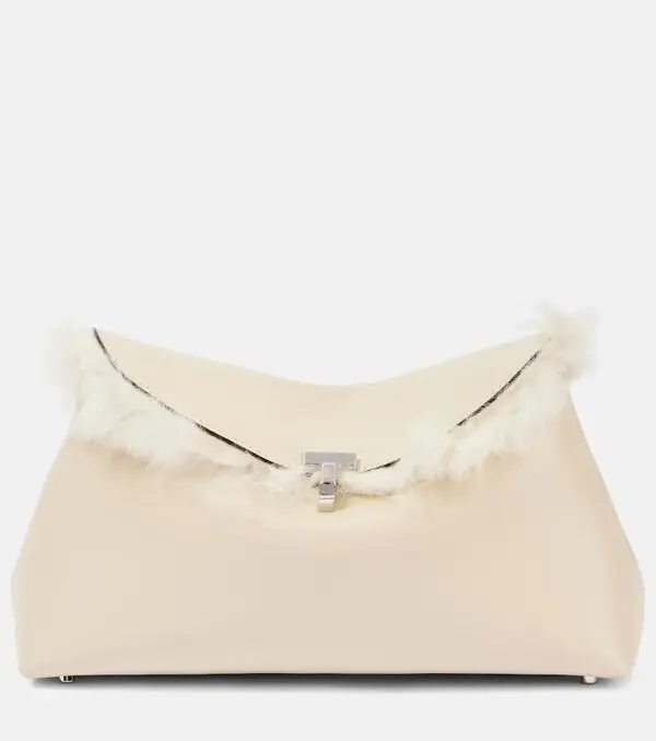 TOTÊME T-lock Shearling-lined Leather Clutch - White