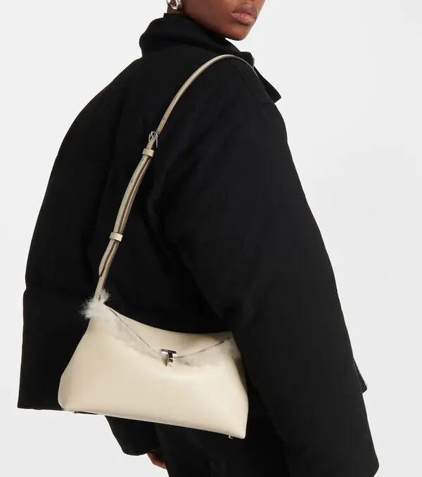 TOTEME T-lock Shearling-lined Leather Clutch - White