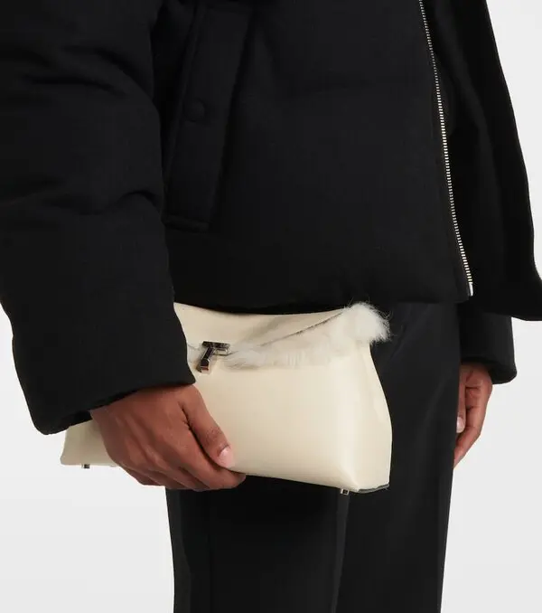 TOTEME T-lock Shearling-lined Leather Clutch - White