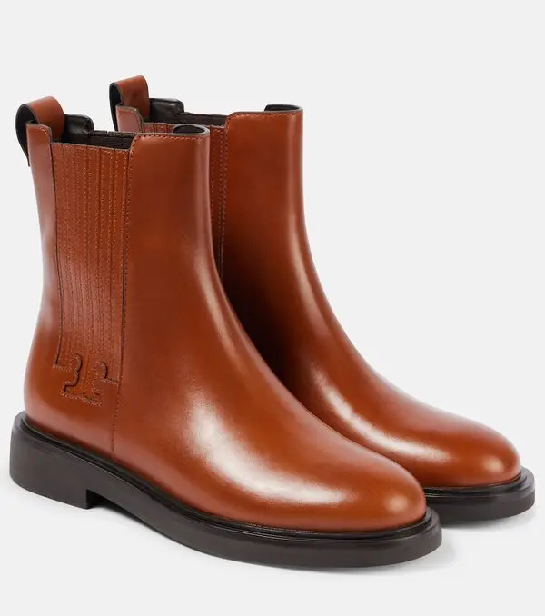 Tory Burch T Monogram Leather Chelsea Boots - Brown