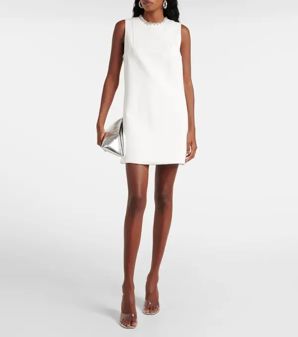 AREA Embellished Open Back Mini Dress - White