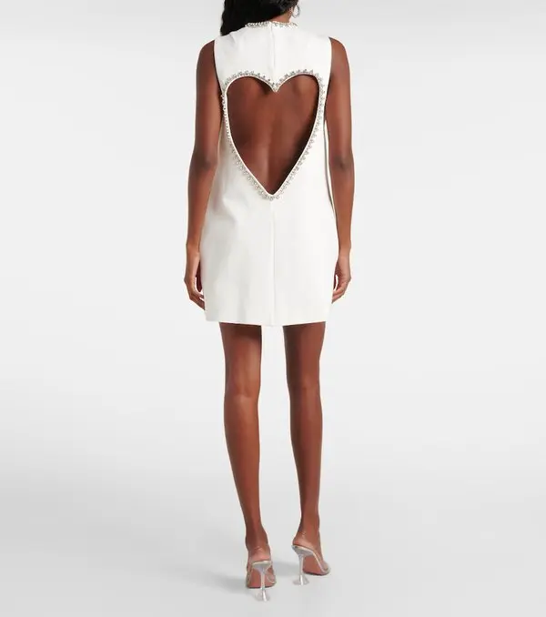 AREA Embellished Open Back Mini Dress - White