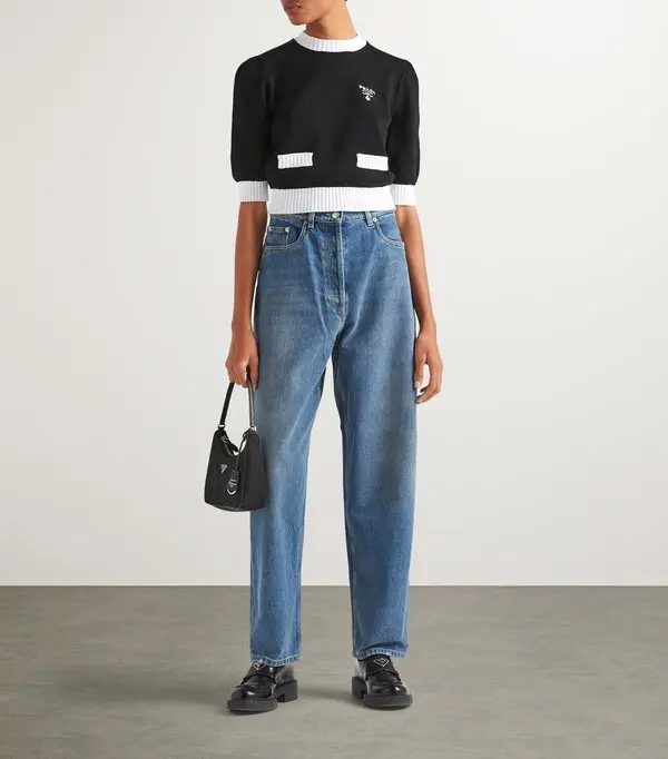 Prada Triangle Wide-leg Jeans - Blue