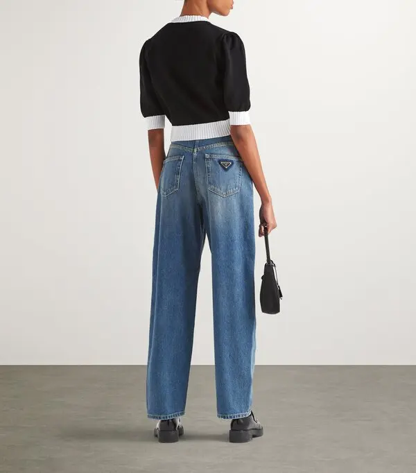 Prada Triangle Wide-leg Jeans - Blue