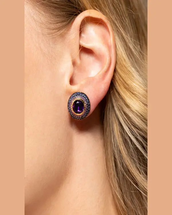 EMILY P. WHEELER 18k Yellow Gold Ombre Amethyst And Sapphire Button Stud Earrings