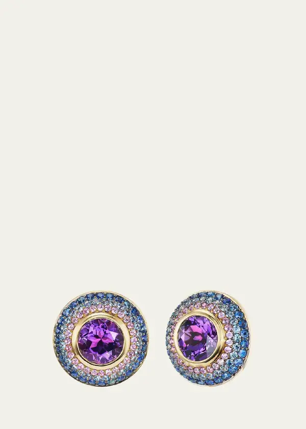 EMILY P. WHEELER 18k Yellow Gold Ombre Amethyst And Sapphire Button Stud Earrings