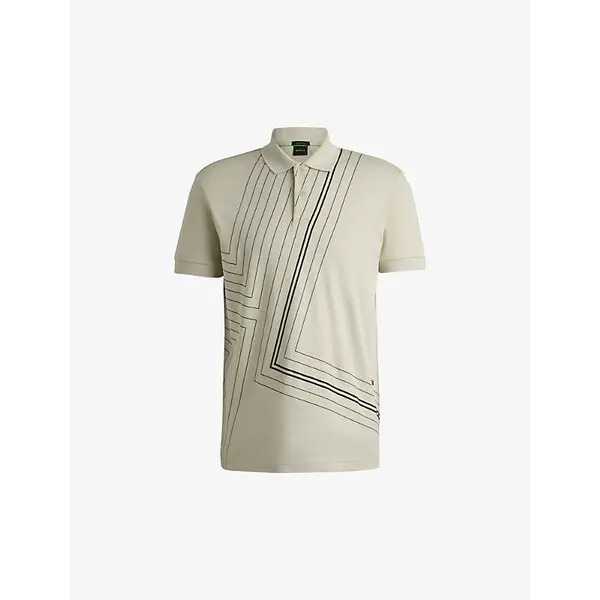BOSS Interlock Fineline-artwork Cotton-jersey Polo Shirt - Light Beige