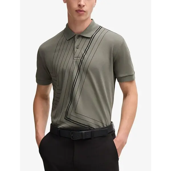 BOSS Interlock Fineline-artwork Cotton-jersey Polo Shirt - Light/pastel Grey