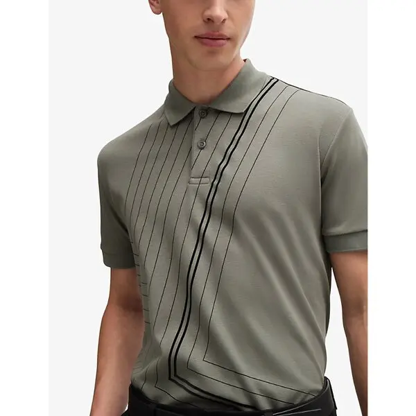 BOSS Interlock Fineline-artwork Cotton-jersey Polo Shirt - Light/pastel Grey
