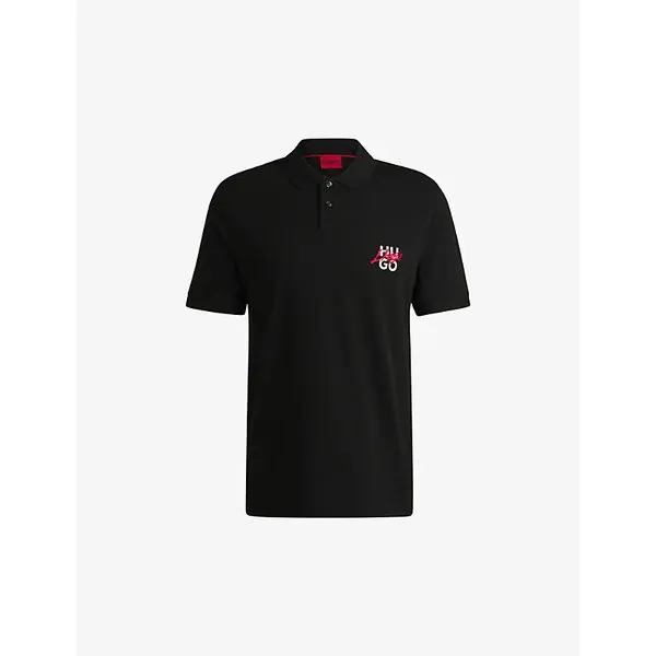 Hugo Double-logo Cotton-piqué Polo Shirt - Black