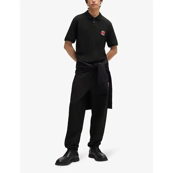 Hugo Double-logo Cotton-piqué Polo Shirt - Black