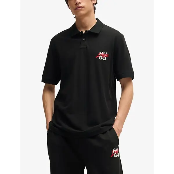 Hugo Double-logo Cotton-piqué Polo Shirt - Black