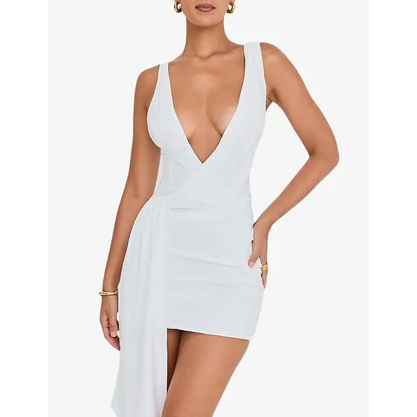 Mistress Rocks Plunge Draped Mini Dress In White - 31% Off