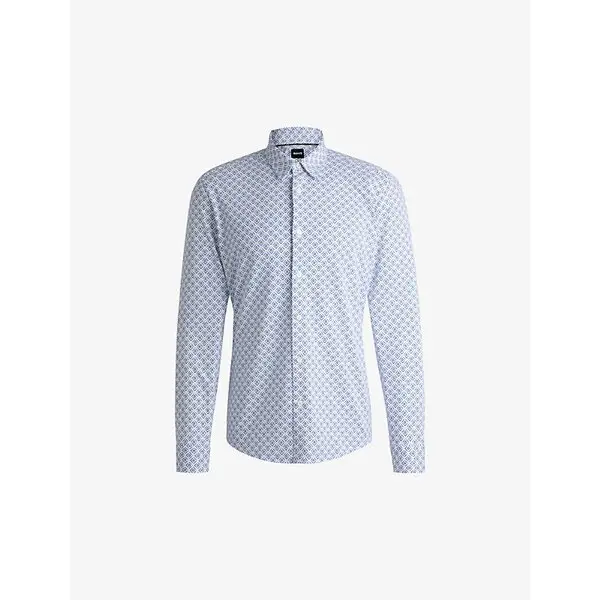 BOSS Printed Slim-fit Cotton-blend Jersey Shirt - Bright Blue