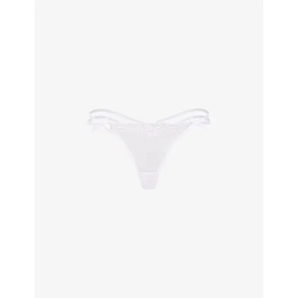 Agent Provocateur Rosia Bow-embroidered Mid-rise Woven Thong - White