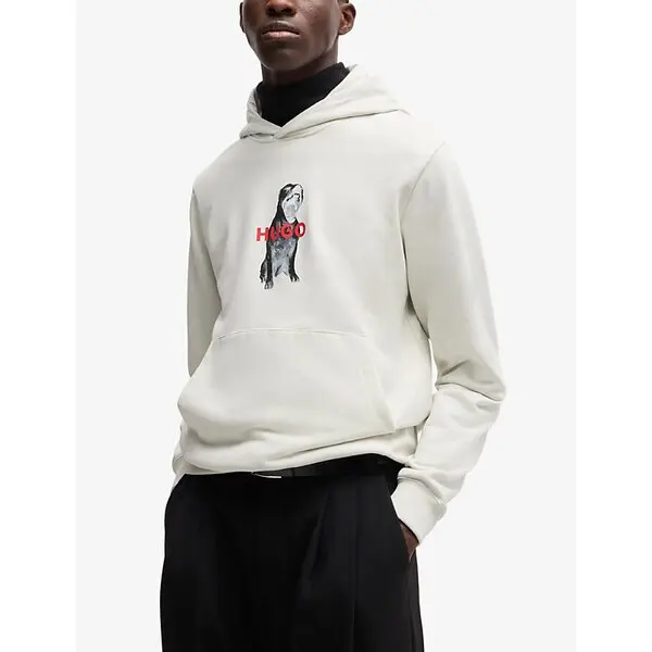 Hugo Animal-graphic Regular-fit Cotton-jersey Hoody - Natural