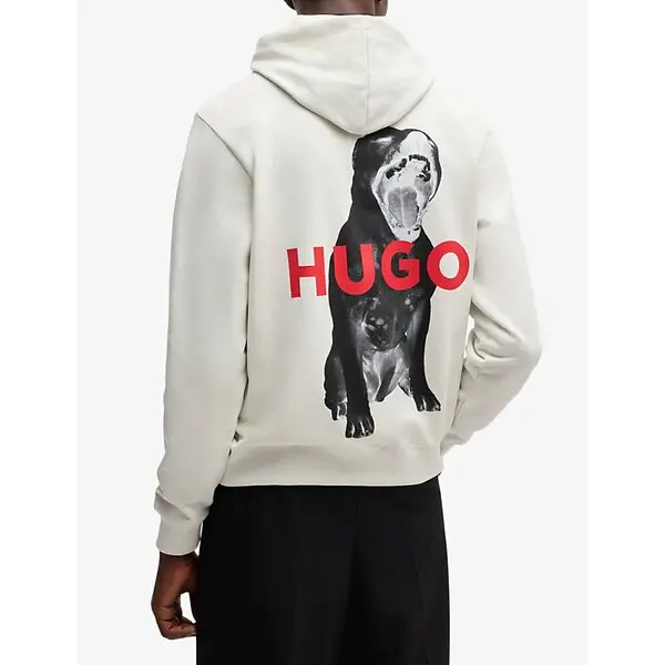 Hugo Animal-graphic Regular-fit Cotton-jersey Hoody - Natural