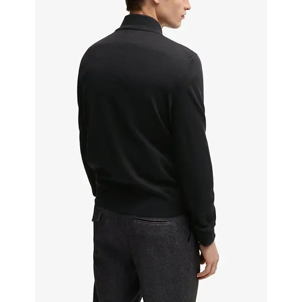 BOSS Zip-neck Regular-fit Wool-knitted Jumper - Black
