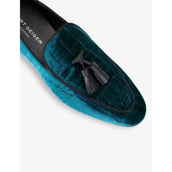 Kurt Geiger Tassel-Embellished Quilted Velvet Loafers In  display picture 1