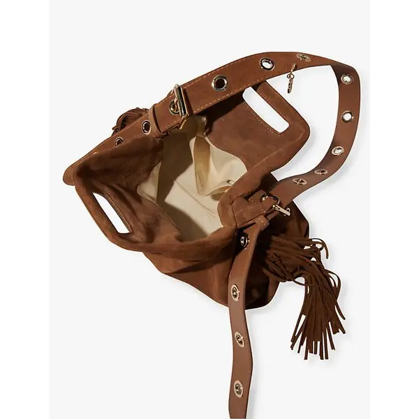 Maje Miss M Suede Shoulder Bag With Tassels - Bruns
