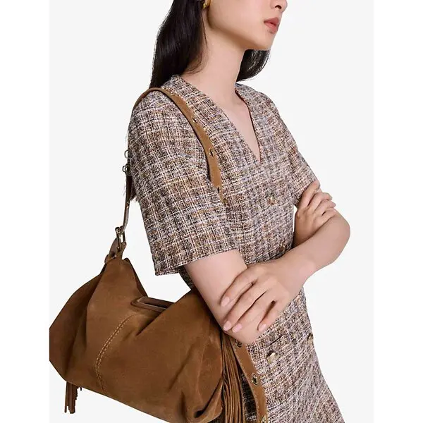Maje Miss M Suede Shoulder Bag With Tassels - Bruns