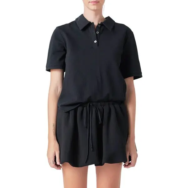 GREY LAB Cotton Piqué Polo Shirt - Black