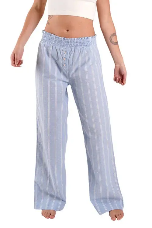 PEACHAUS Chicory Striped Woven-cotton Pajama Pants - Glacier Blue
